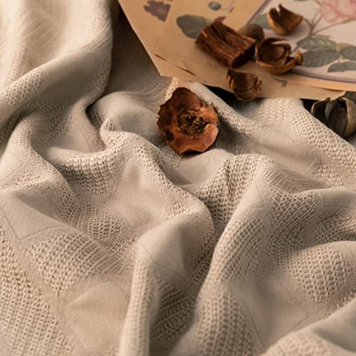 Beoty Lake Cotton Plain Waffle Throw Blanket for Adults and Kids-Soft Breathable 100% Cotton Blanket Modern Minimalism Cozy Cool Blanket for Bed, Couch, Sofa for All Seasons(Beige,Twin 80"x60")