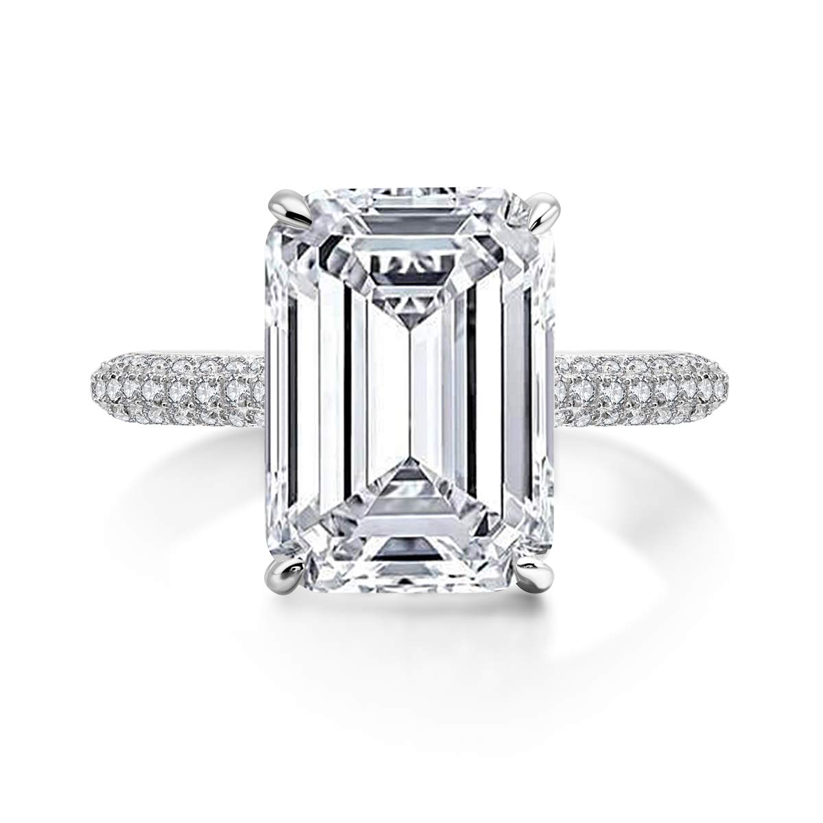 AINUOSHI 6 Carats Emerald Cut Cubic Zirconia CZ Rhodium Plated/Rose Gold Sterling Silver Simulated Diamond Wedding Engagement Ring