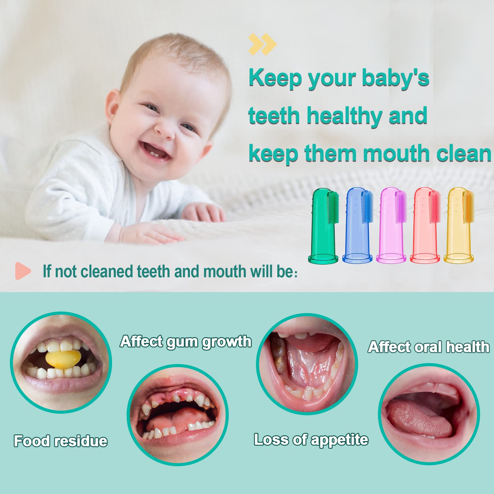 Baby Toothbrush Set, 6 Pcs Soft Infant Finger Toothbrush with 6 Boxes, Newborns Toddler Silicone Baby Tooth Brush 0-6 Months 6-12 Months