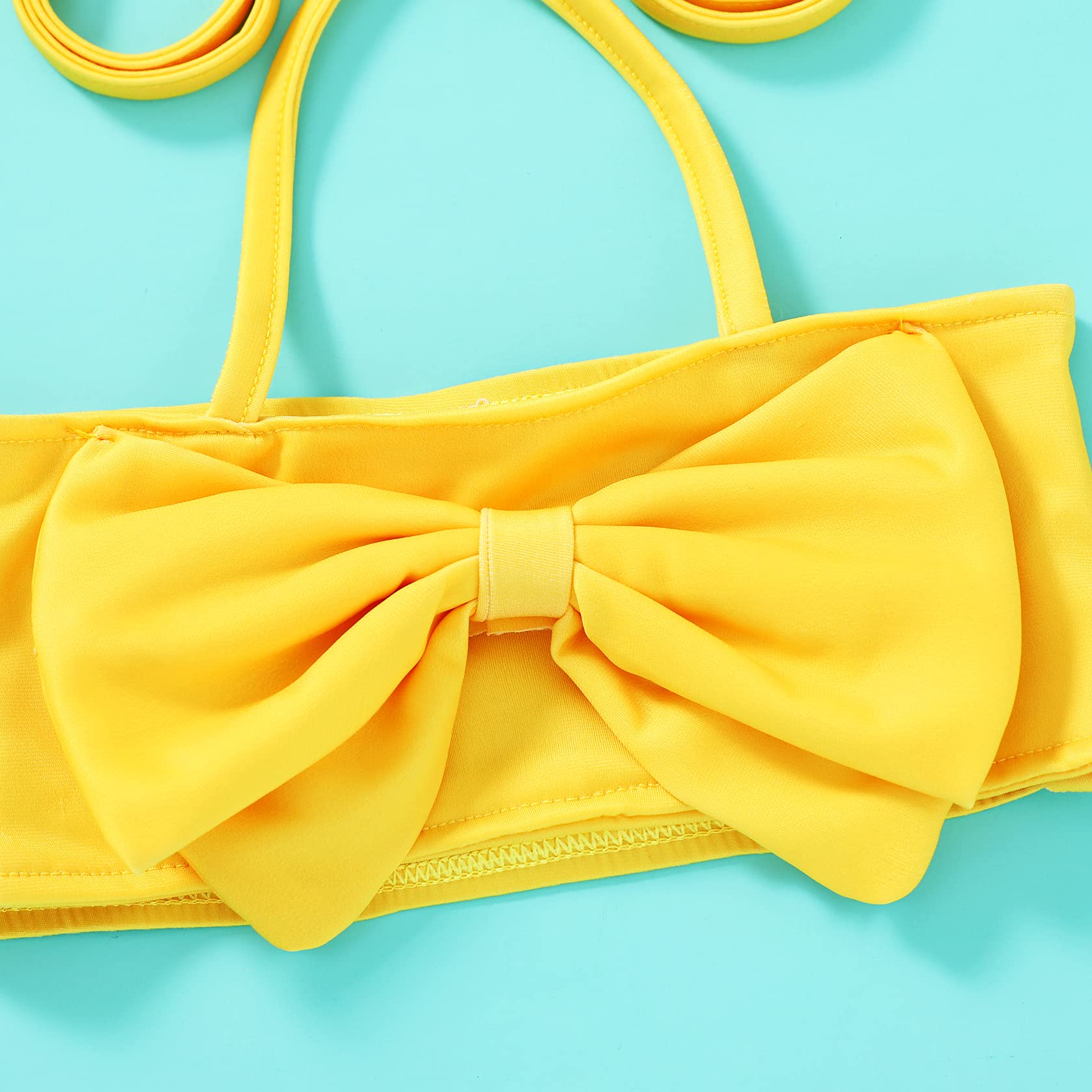 JEELLIGULAR Toddler Baby Girl Swimwear Bowknot Stripe Swimsuit Bathing Suit 2Pcs Bikini Set Outfits Summer (18-24 Months, Lemon)