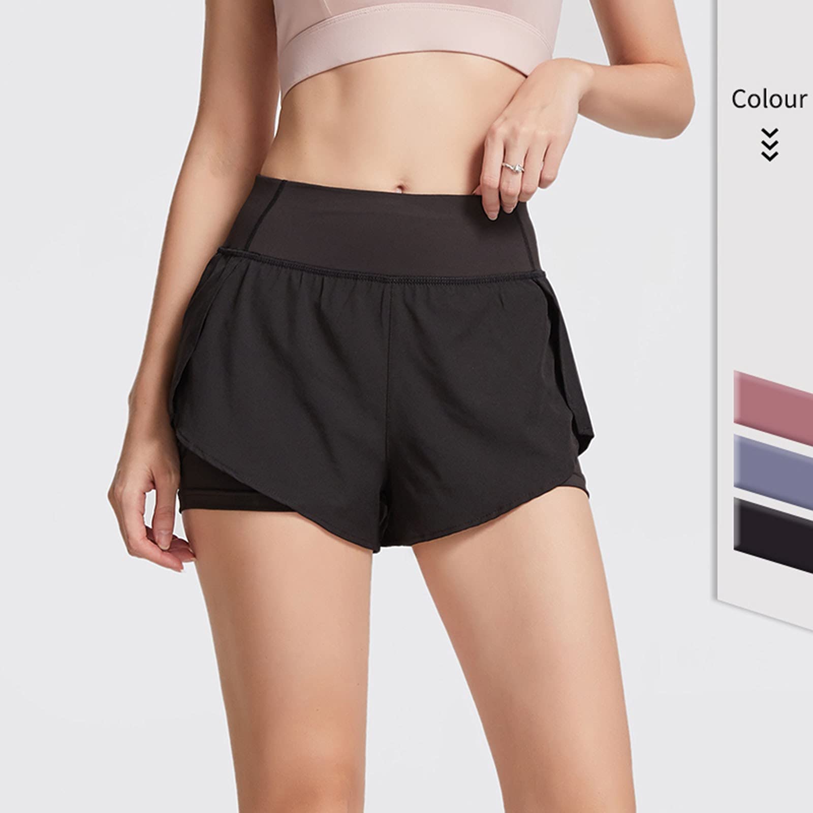 Bblulu Women's Athletic Running 2 in 1 Shorts High Waisted Workout Traning Jogging Cycling Sports Shorts Solid Yoga Pants