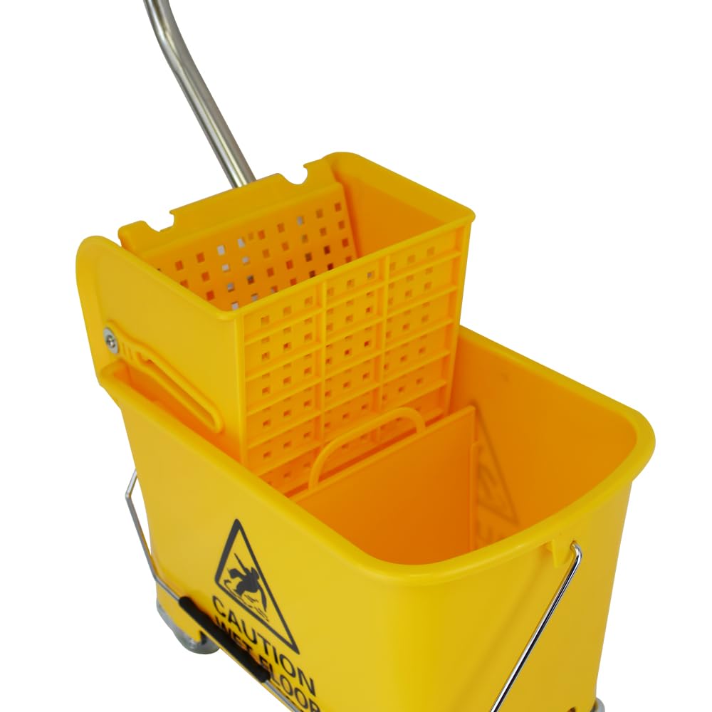 20L Rolling Janitorial Cleaning Mop Bucket Commercial Restaurant with Down Press Wringer