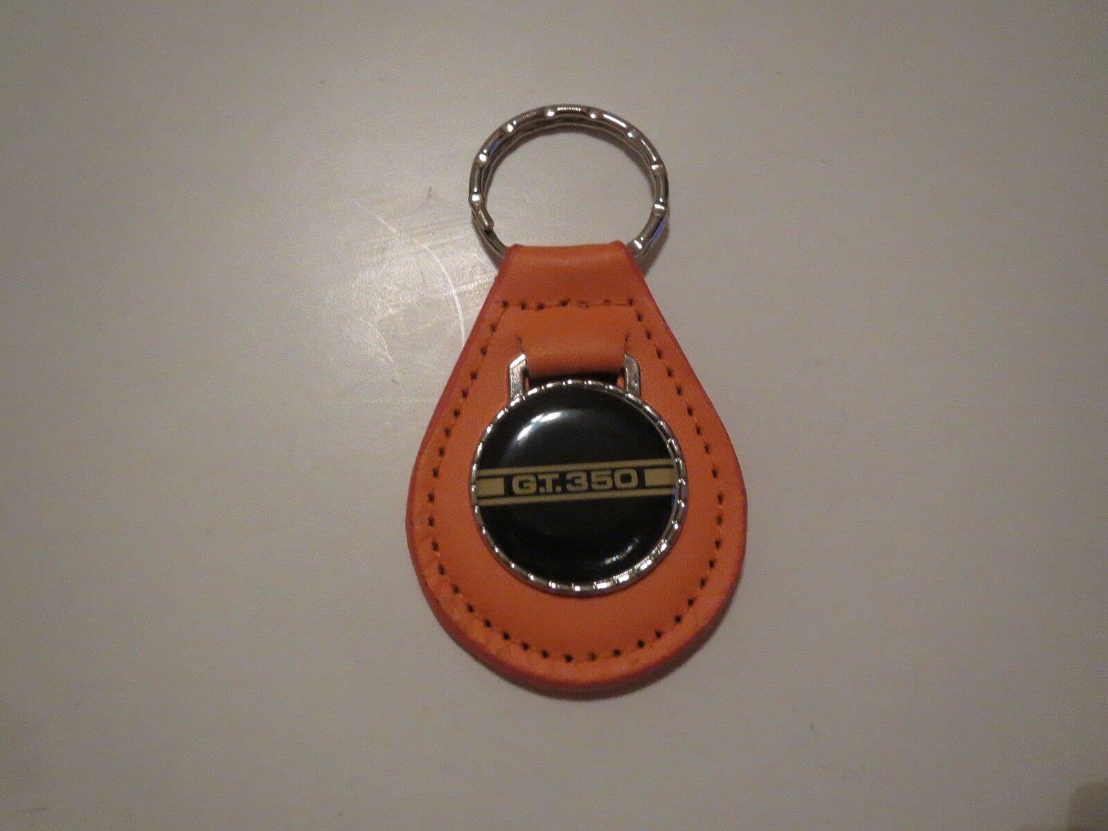 1965 - 1970 SHELBY GT-350 GT350 GOLD SIDE STRIPE LOGO LEATHER KEYCHAIN - PUMPKIN