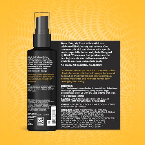 MY BLACK IS BEAUTIFUL Detangler Spray, Sulfate Free, for Curly and Coily Hair with Coconut Oil, Honey and Turmeric, 7.6 fl oz