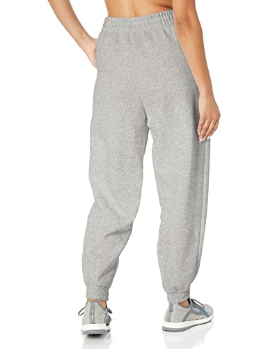 adidas Women's Studio Fleece Pants, Medium Grey Heather/White, Large