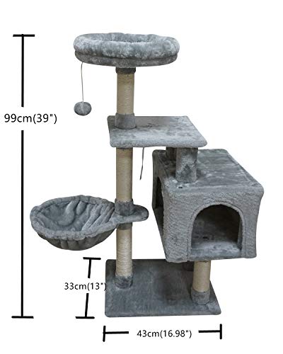 FISH&NAP US07H Cat Tree Cat Tower Cat Condo Sisal Scratching Posts with Jump Platform Cat Furniture Activity Center Play House Grey