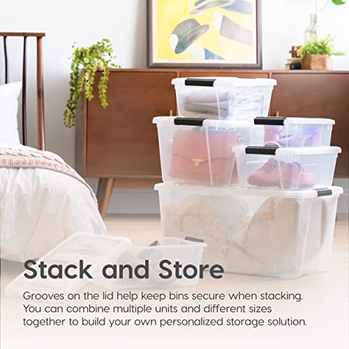 IRIS USA 72 Qt. Plastic Storage Container Bin with Secure Lid and Latching Buckles, 4 pack - Clear, Durable Stackable Nestable Organizing Tote Tub Box Sports General Organization Garage Large