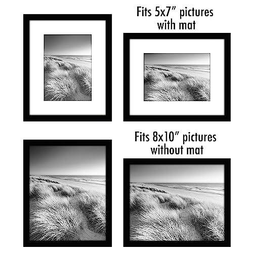 Americanflat 8x10 Picture Frame in Black - 2 Pack - Use as 5x7 Picture Frame with Mat or 8x10 Frame Without Mat - Includes Sawtooth Hanging Hardware for Horizontal or Vertical Display