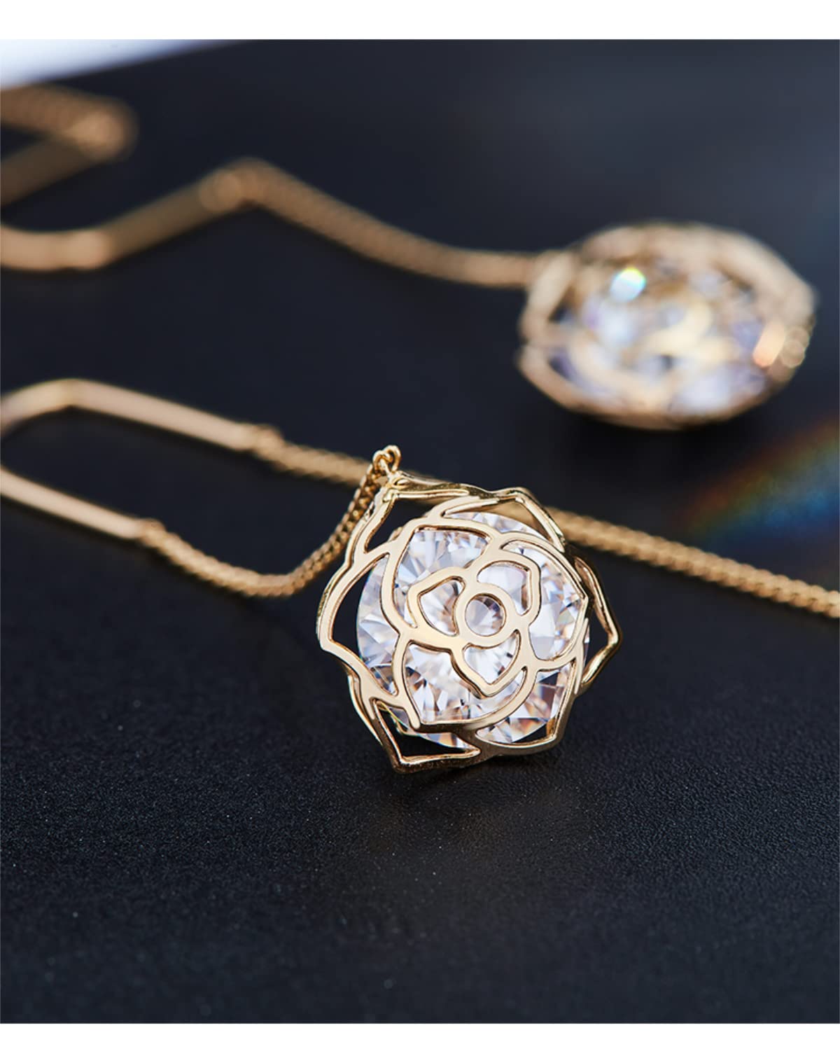 14K Gold Rose Flower Dangle Earring For Women Tassel Threading Long Chain Earrings For Women Drop Earrings For Bridesmaid