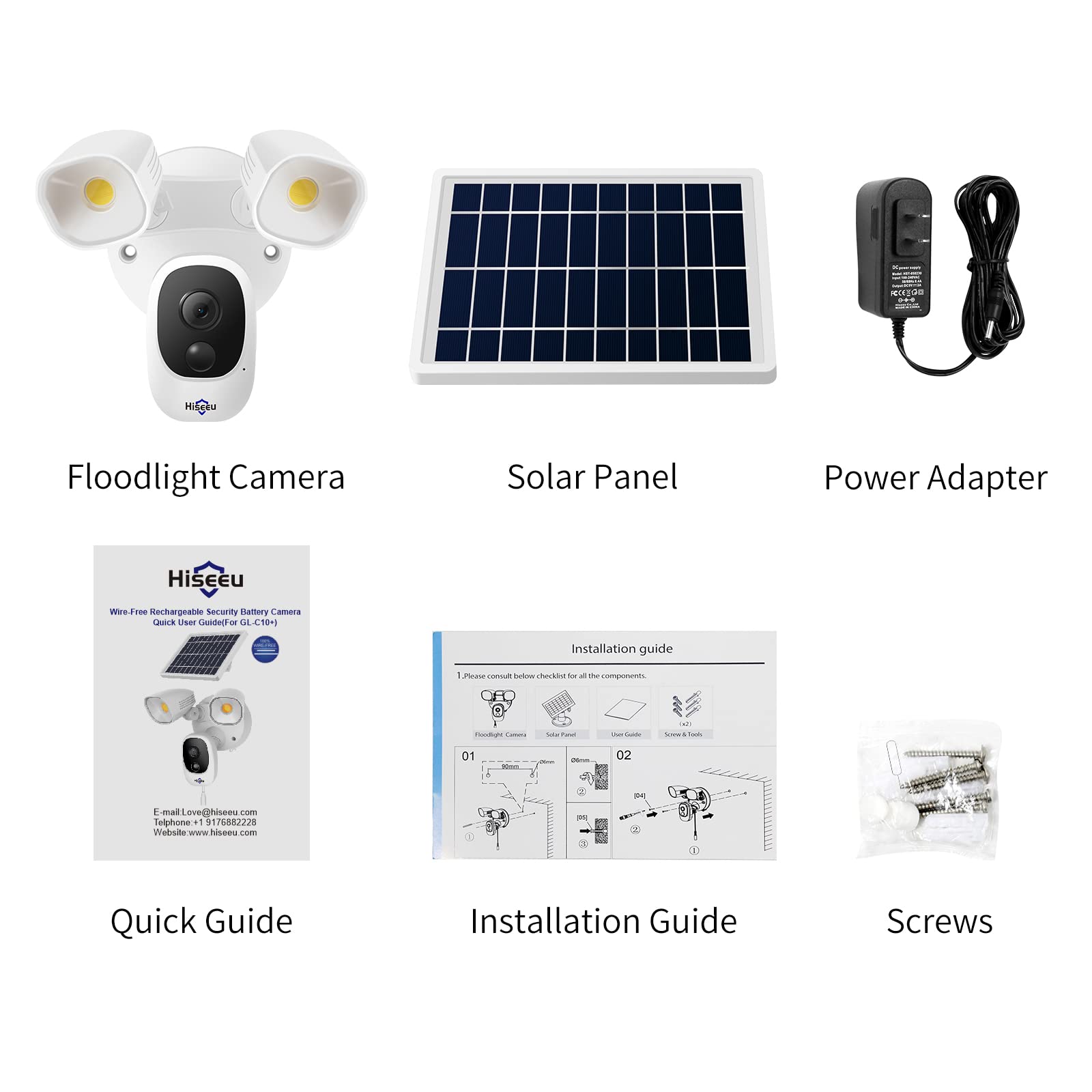 Hiseeu Solar Powered Floodlight Camera Wireless Security Camera,12000mAh Rechargeable Batteries High Brightness LED,Color Night Vision,IP66 Waterproof,1080P,Motion Detection,2-Way Audio,Cloud Storage
