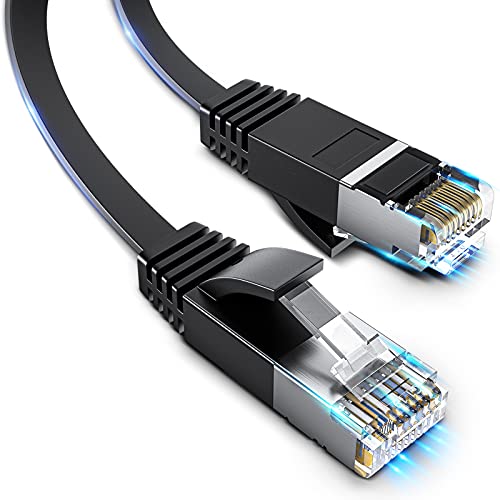 Tiktun Cat 6 Ethernet Cable 6ft, High Speed Ethernet Cord, Slim LAN Cable with RJ45, Weatherproof Flat Internet Network Patch Cord, Black