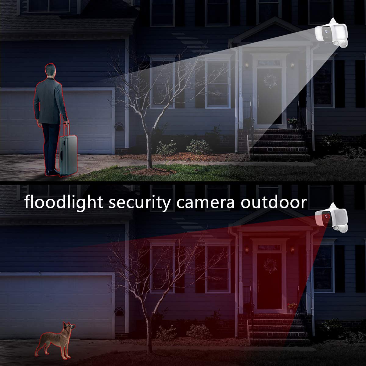 Floodlight Camera,Solar Powered Security Camera Outdoor,10400mAh Rechargeable Battery Camera,IP65 Waterproof,Two Way Audio, PIR Motion Detection,Cloud Storage-Smart Life APP