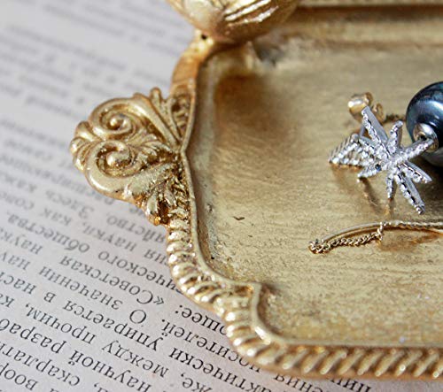 Funly mee Antique Trinket Dish Vintage Golden Metal Jewelry Tray with Bird, Ring Holder