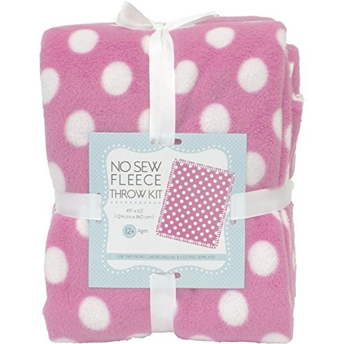 Dots on Pink No-Sew Throw Fleece Fabric Kit (72x60)