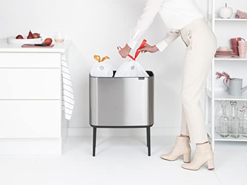 Brabantia 316227 Bo Touch Trash Can, with 2 Inner Buckets, 3 + 6 gallon/11 + 23 Litre Bo Trash Can, Matt Steel Fingerprint Proof, Box Touch Bin, with 2 Inner Buckets, 11 + 23 Litre