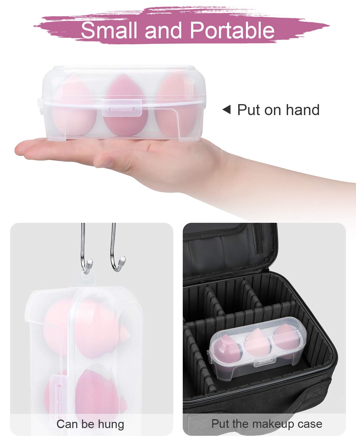 Makeup Sponge Case Blender Beauty Foundation Holder Blending Sponge Egg Set Makeup Sponge Wet And Dry Storage Box Egg Sponge Organizer Stocking Stuffers Gift for Women (3pcs-Pink series)