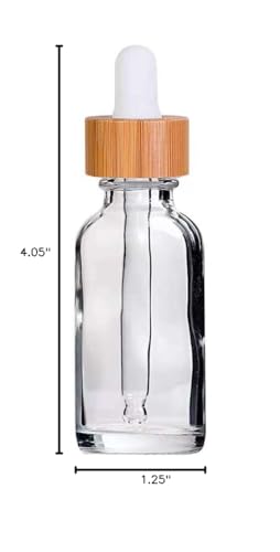 JHCFillé 1oz (30ml) Dropper Bottles, Clear Glass Boston Round Bottle with Bamboo Glass Eye Dropper, Tincture Bottles with Dropper, 6 Pack