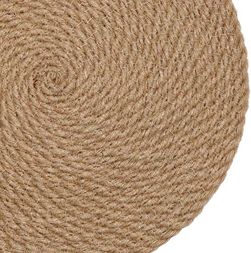 Amidaky Round Woven Placemats Set of 4 Braided Placemats Washable Natural Jute Round Table Mats 14 inches Brown