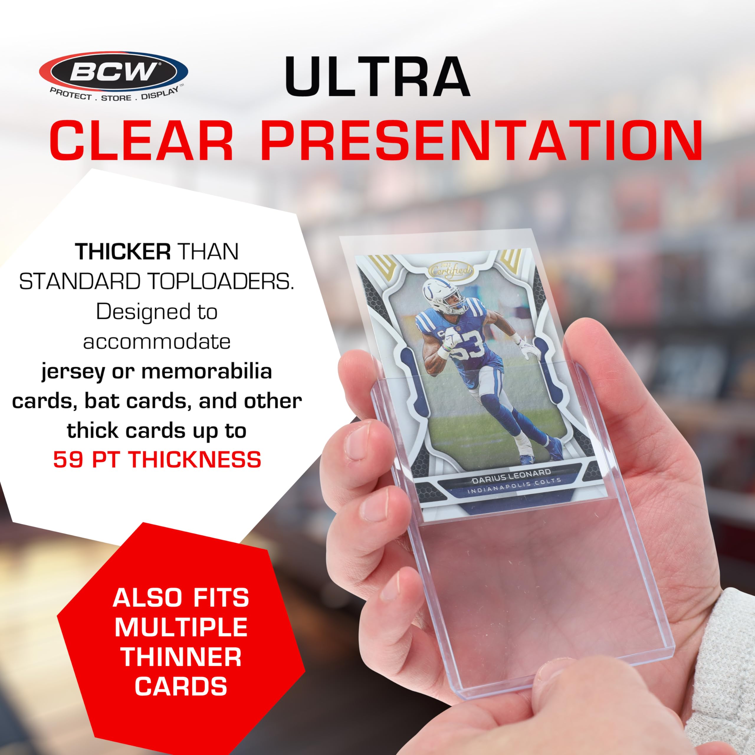 BCW Thick Card Topload Holder - 59 PT. (100 Pack) | Holds Relic, Patch, and Jersey Cards | Protective Card Holders for Collectibles and Trading Cards | Protective Rigid Plastic Display Card Holder
