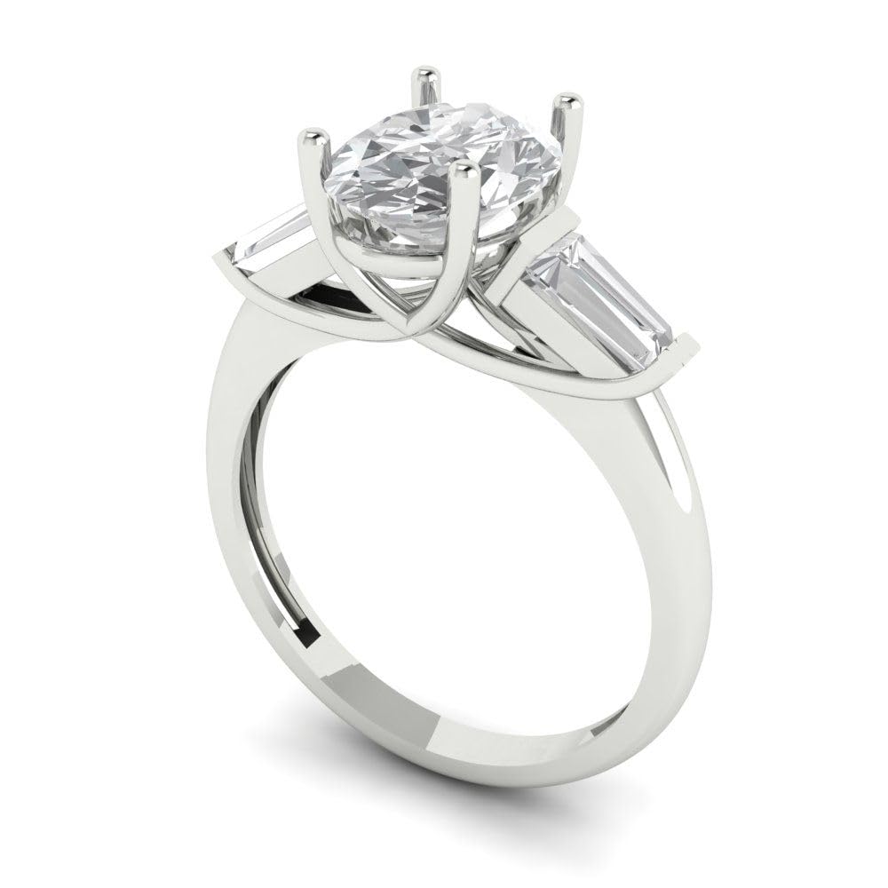 2.5 Ct Oval Cut Clear Simulated Diamond 14K White Gold Solitaire with Accents 3 Stone Engagement Anniversary Ring Size 7