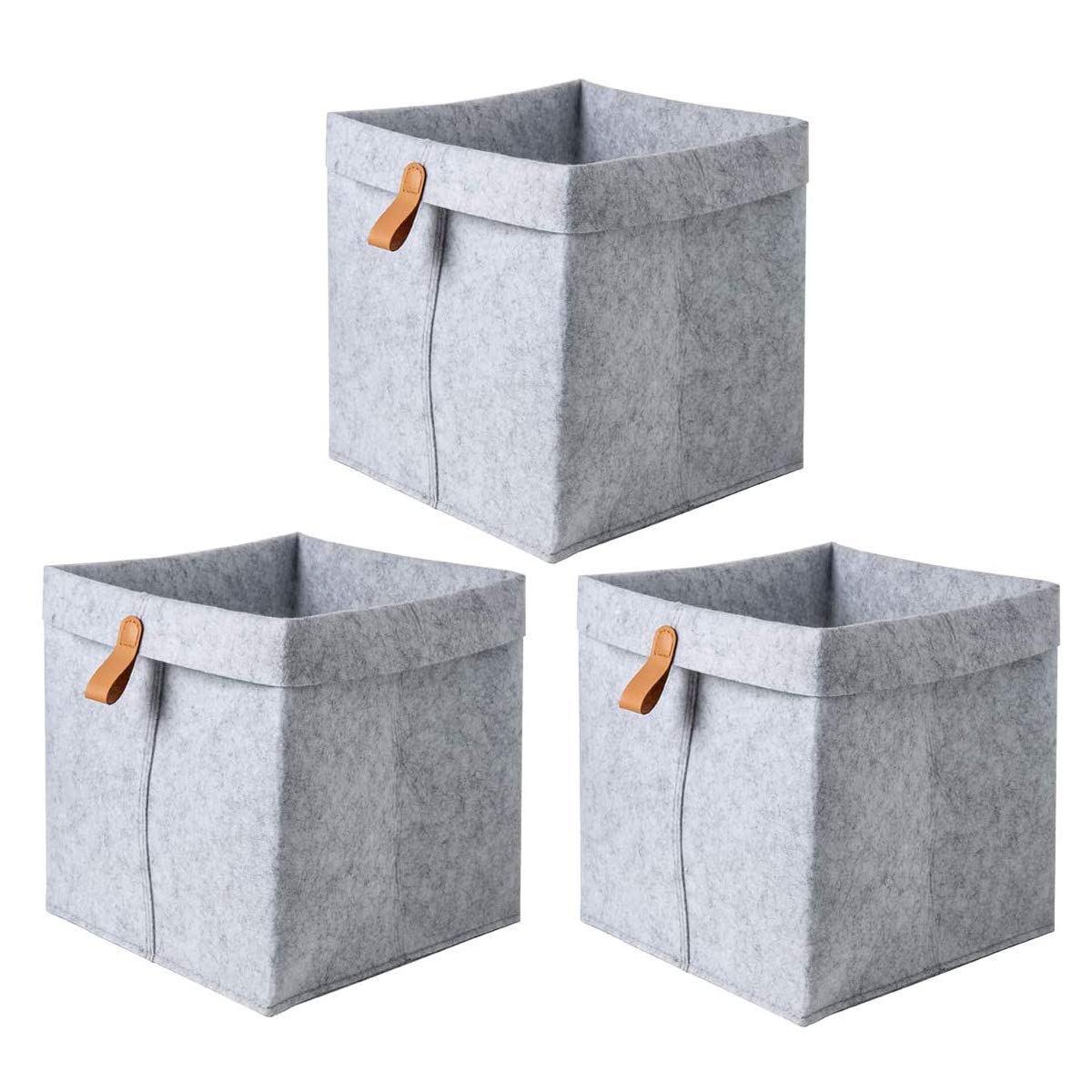 Felt Storage Basket, Fabric Cloth Storage Bin Collapsible Organizer Basket with Handle for Cloth Toys Fordable Cloth Bin for Bedroom Playroom Office Hard Bottom (large, gray)