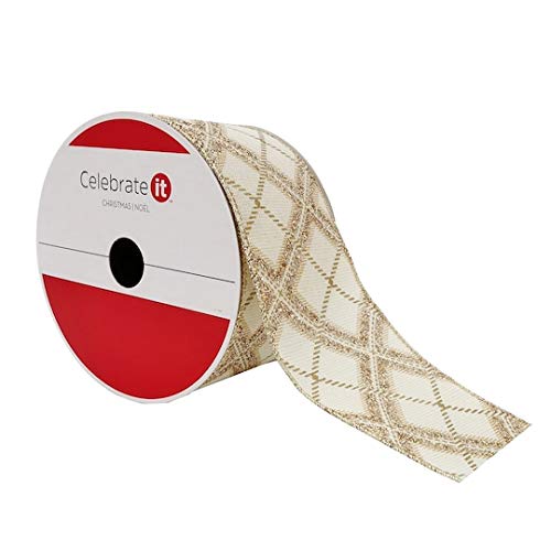 2.5" Faux Linen Wired Diamond Glitter Ribbon by Celebrate It Christmas