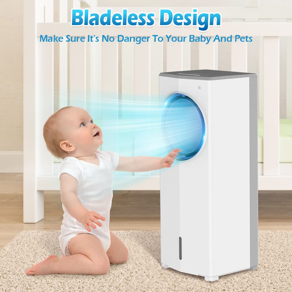 3 In 1 Evaporative Air Cooler, Portable AC Fan, Quiet Bladeless Water Cooling Fan With Remote Control, 7H Timer, 3 Speed Levels And 4 Wind Modes For Living Room Office Personal Cooling, 3 Ice Boxes