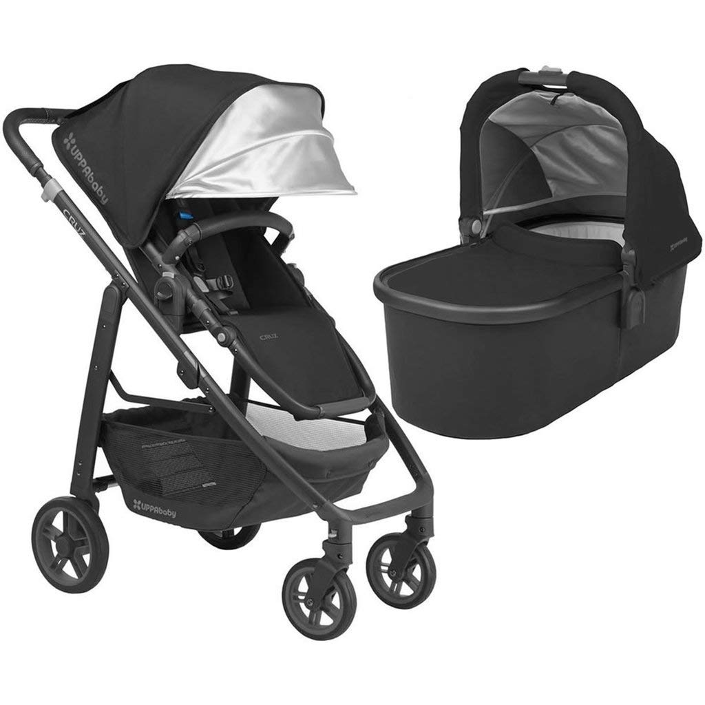 2018 UPPABaby Cruz Stroller - Jake (Black/Carbon/Black Leather) + Bassinet- Jake (Black/Carbon)