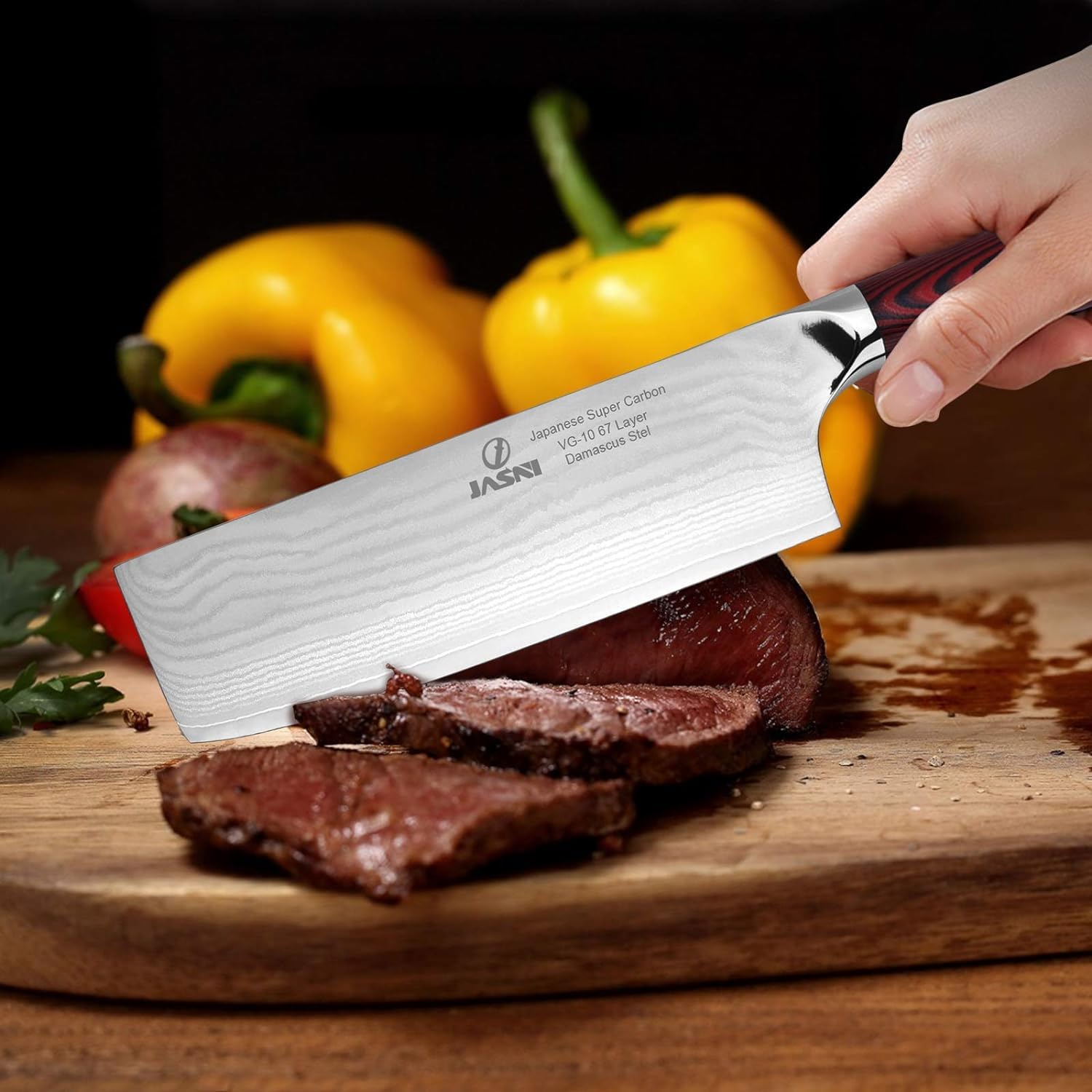 Jasni Chef Knife Professional High Carbon VG10 Damascus Steel Nakiri Knives Japanese 7 Inch Kitchen Knife, Fruit and Vegetable Chefs Knife, Ultra Sharp 67-Layer Forged Blade Knife
