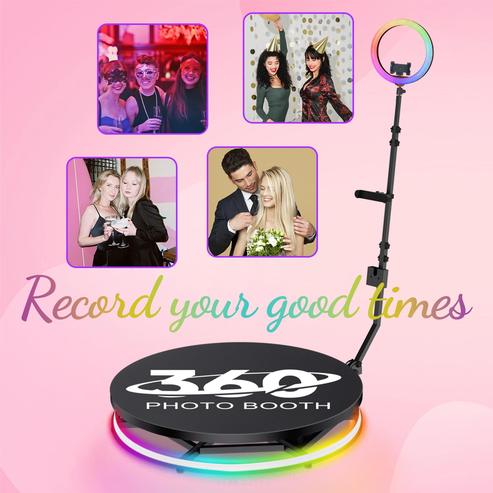 360 Photo Booth Machine with Flight Case, Infinity Glass 360 Camera Booth Free Custom Logo Remote Control 360 Degree Automatic Rotating (39.4in with Flight Case)