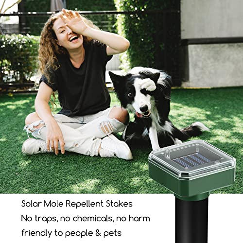8 Pack Mole Repellent Solar Powered Solar Mole Repellent Ultrasonic Vole Groundhog Repellent Outdoor Waterproof Sonic Repellent Spikes Drive Away Burrowing Animals from Lawns and Yard