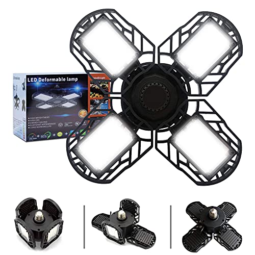 LED Garage Lights, 100W Deformable Four-Leaf Light Metal Garage Ceiling Light Fixtures, 10000LM E26 Led Shop Lights Bay Light with 6000K Bright Adjustable Lighting Panels for Basement, Workshop, Barn