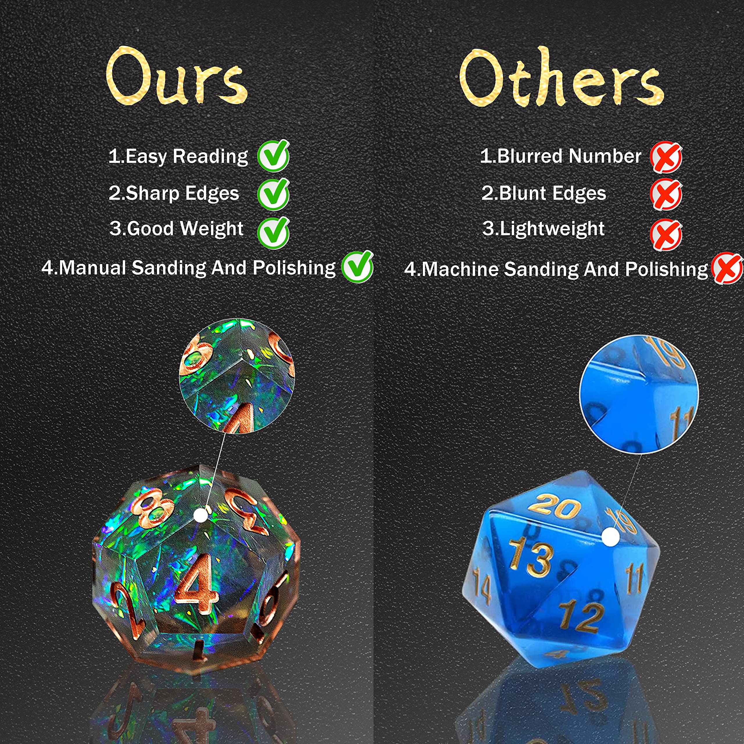 ATNPNTR DND Dice, DND Dice Set, RPG Dice, Polyhedral Dice Set, Dungeons and Dragons Dice, Role Playing Game Dice, Sharp Edge Dice with Beautiful Inclusions Galaxy Olive…
