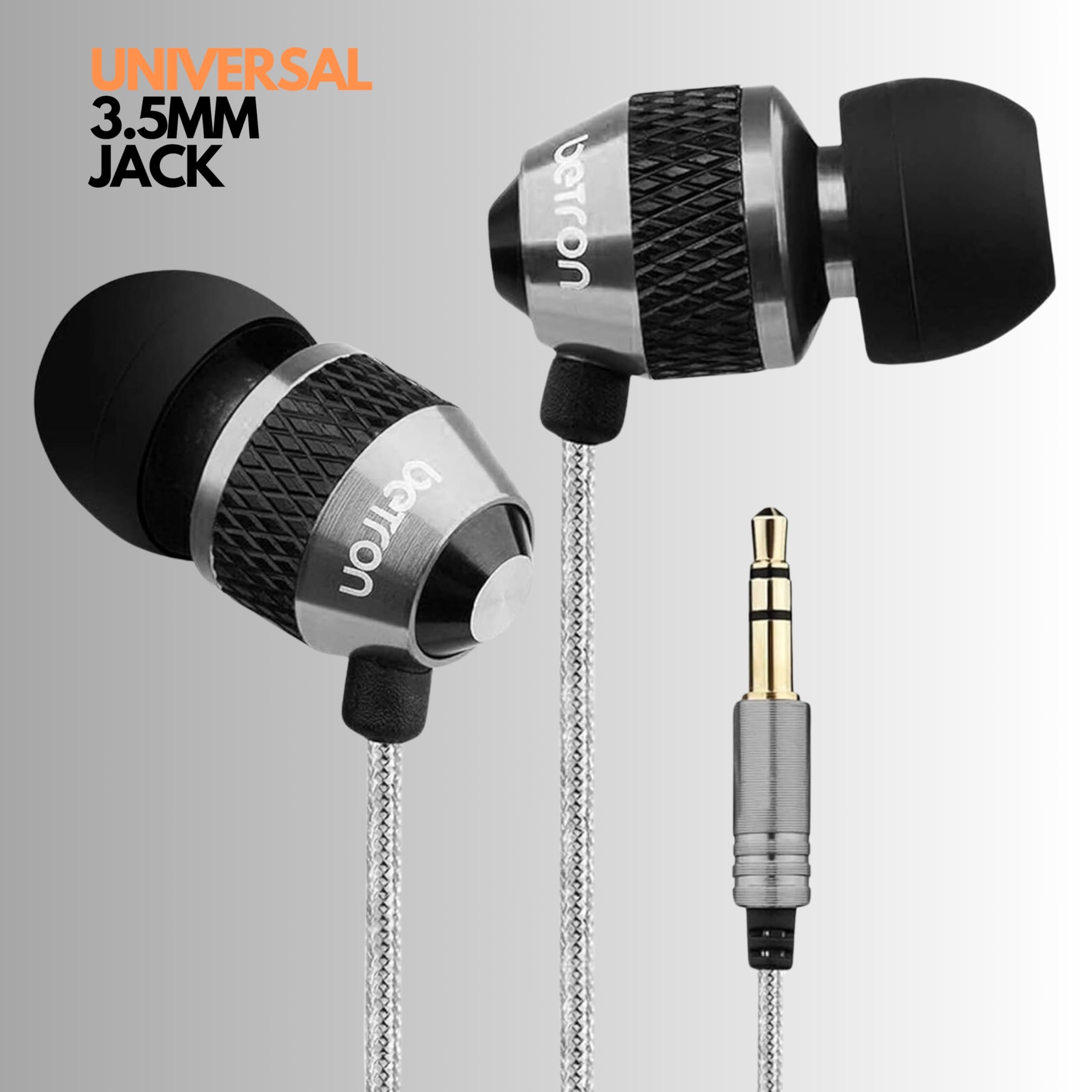 Betron B25 Earphones, Noise Isolating in-Ear Wired Headphones with Strong Bass, Tangle-Free Cord, Lightweight, Carry Case and Soft Earbud Tips (Black)