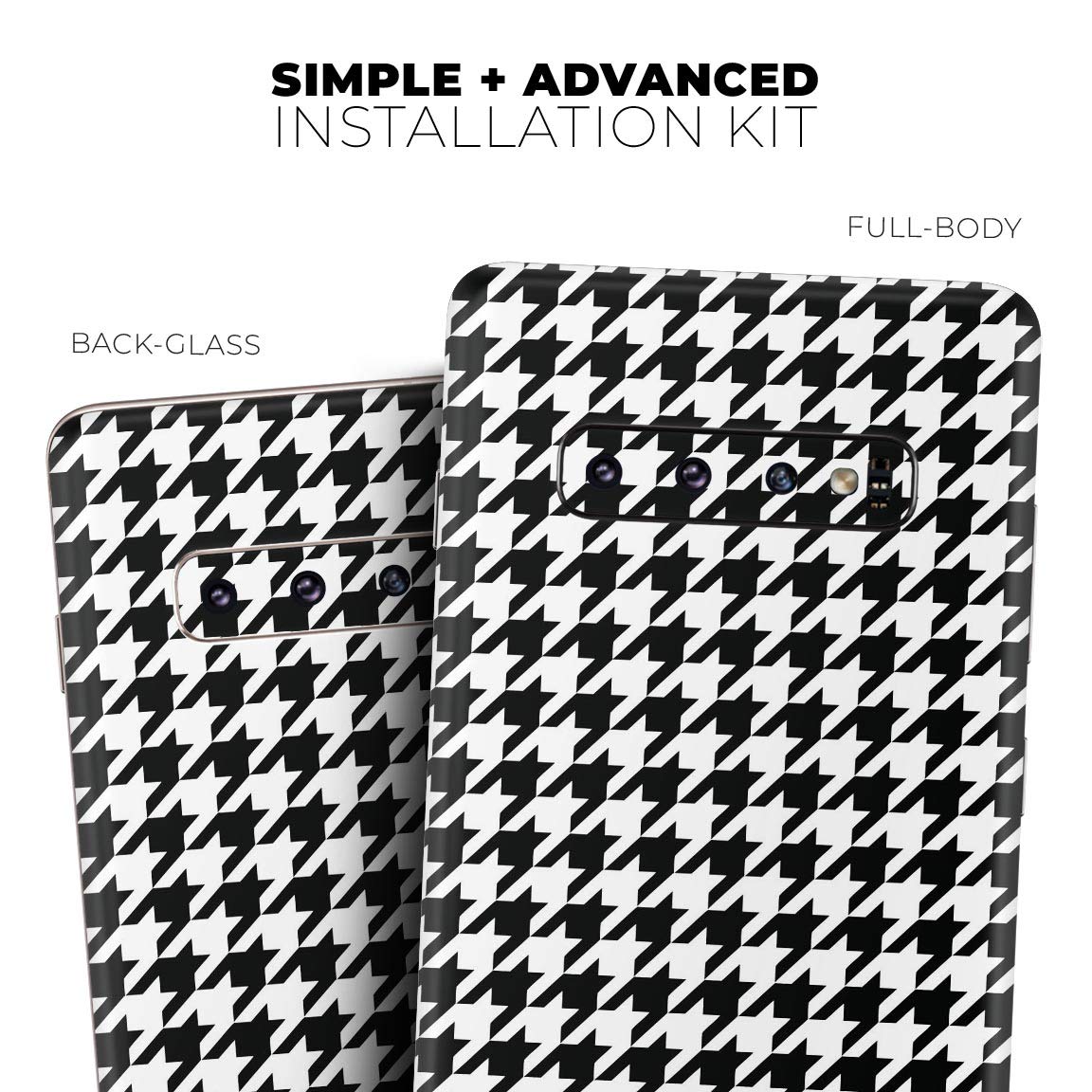 DesignSkinz Black and White Houndstooth Pattern Protective Vinyl Decal Wrap Skin Cover Compatible with The Samsung Galaxy S20 (Screen Trim & Back Glass Skin)