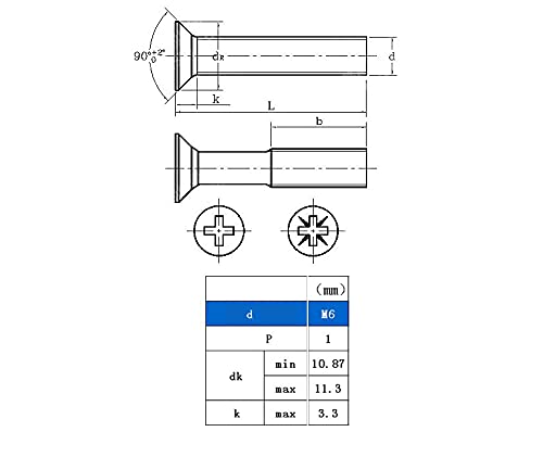 binifiMux 100pcs Flat Phillips Head M6 x 8mm/ 10mm/ 12mm/ 14mm/ 16mm 304 Stainless Steel Screws Kit