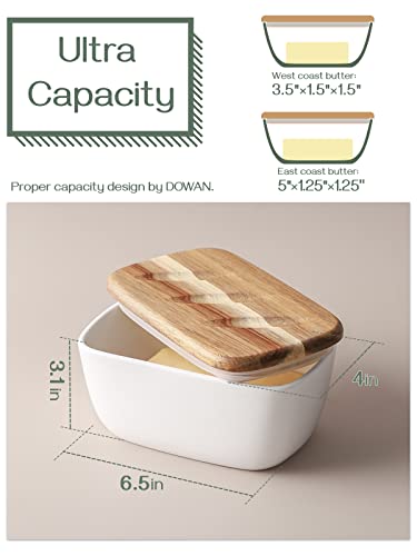 DOWAN 6.5" Large Butter Dish - Ceramic Butter Dish with Lid for Countertop - White Butter Keeper Holds Up to 3 Sticks - Butter Holder and Container with High-Quality Silicone Sealing