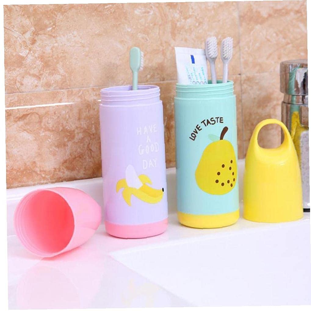 Portable Travel Toothbrush Case, Hard Plastic Dust-proof Toothbrush Container Cartoon Fruits Toothbrush Holde Pink