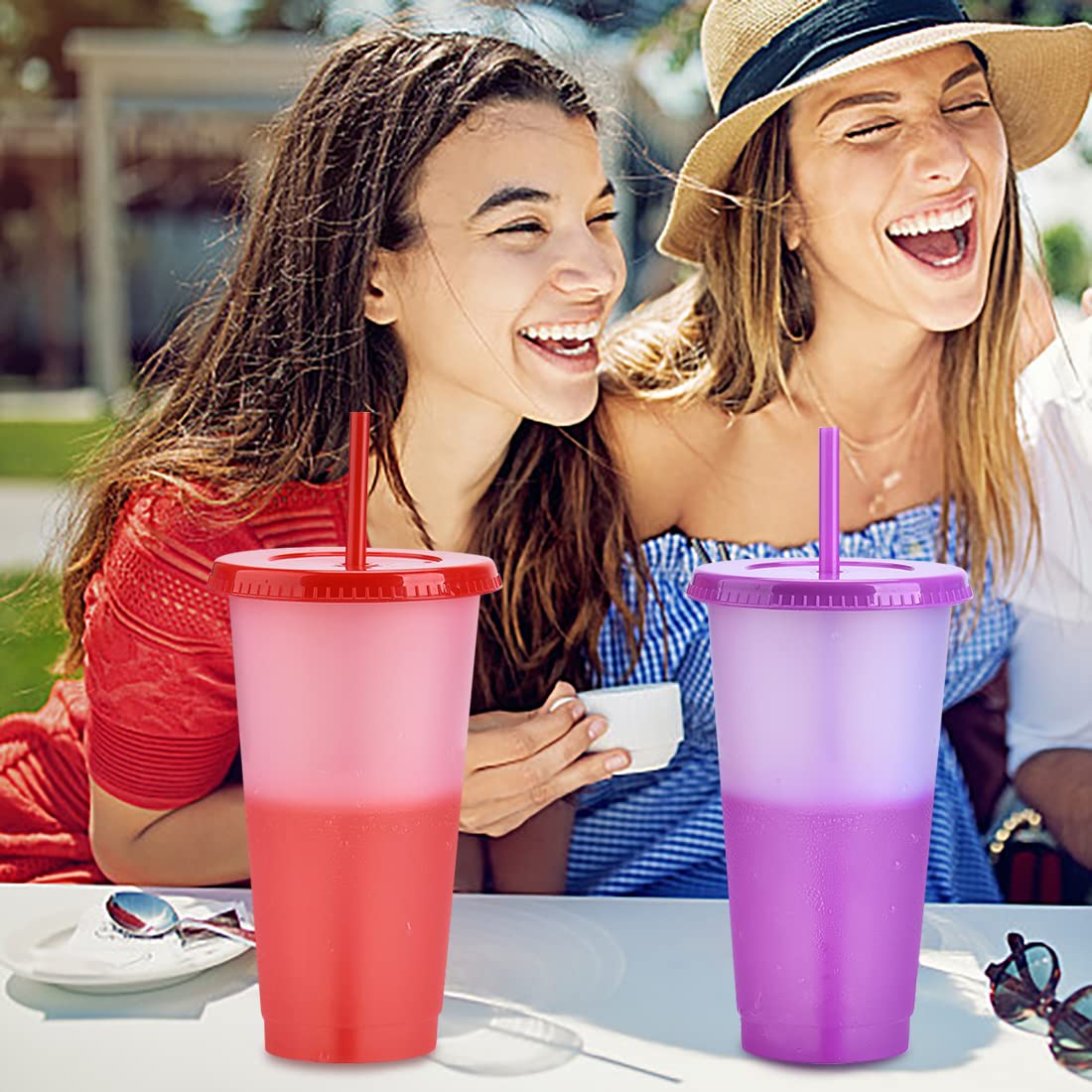 20 Pack Color Changing Cups with Lids and Straws 24 oz Reusable Cups Bulk Tumblers Color Changing Tumbler Cold Cups with Lids Plastic Tumblers Tall Iced Cold Coffee Cups Party Cups for Kids Adults