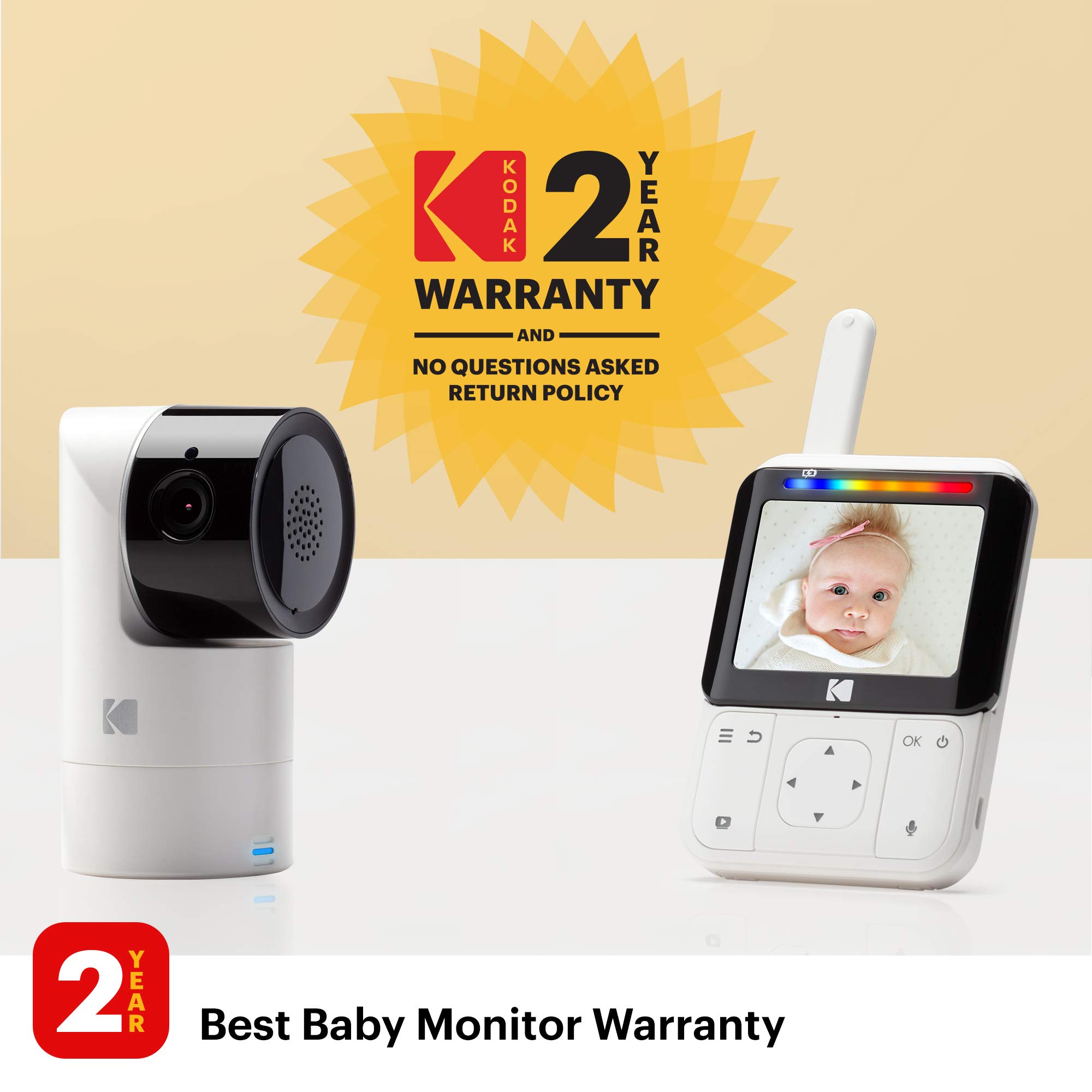 KODAK Cherish C225 Video Baby Monitor - Tilt/Pan/Zoom Camera, 2.8" HD Screen, Hi-res Camera, Remote Zoom, Two-Way Audio, Night-Vision, Long Range, WiFi, Mobile App