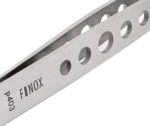 GERMANIKURE Professional Perforated Slanted Tweezers - FINOX Stainless Steel sharp tweezers in Leather Case - Professional Tweezers –Easy to use best tweezers- Ethically made in Solingen Germany 4403