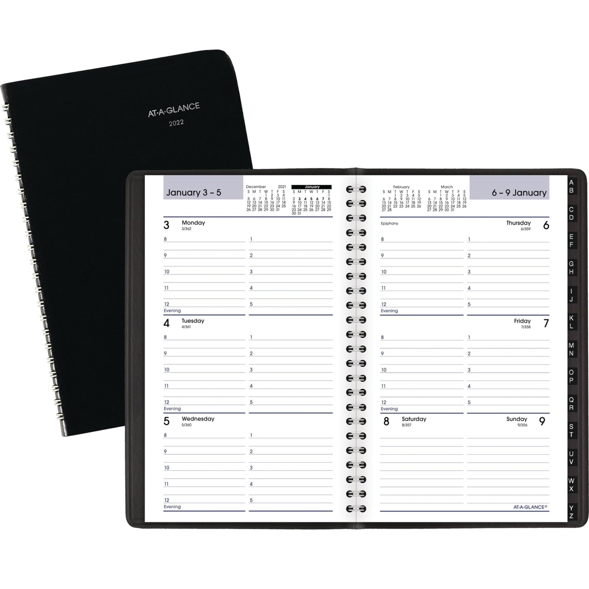 2022 Weekly Appointment Book & Planner by AT-A-GLANCE, 5" x 8", Small, Tabbed Telephone/Address Pages, DayMinder, Black G21000)