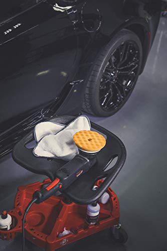 Adam's Polishes Pro Rolling Stool, Car Detailing Stool Chair, Shop Stool with Wheels, Garage Organizer & Tool Organizer Tray, Adjustable Height for Car Cleaning Buffer Polisher Ceramic Coating Car Wax