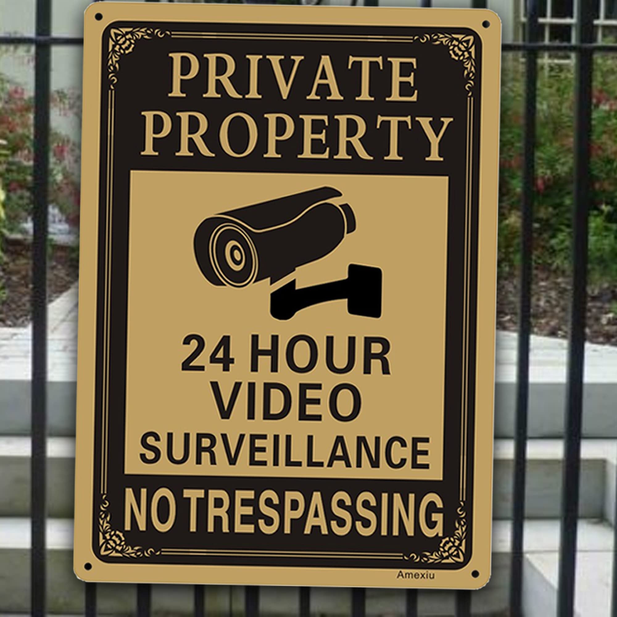 3 Pack Private Property No Trespassing Sign, 24 Hours Video Surveillance Warning Sign | 10" x 7" Rust Free Aluminum Easy Mounting Fade Resistance.