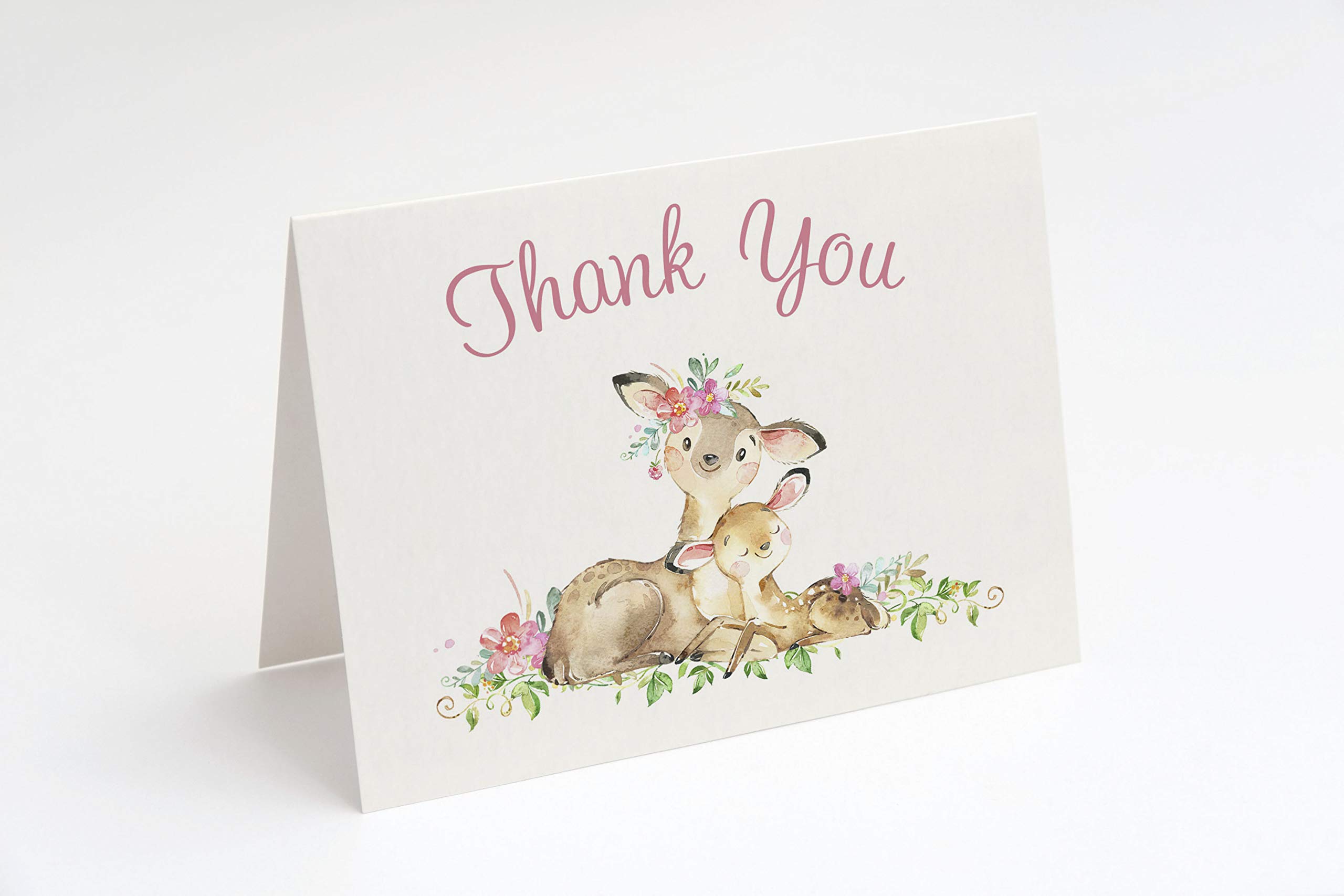 Deer Baby Shower Thank You Notes For Girl Woodland Forest Cards With Envelopes (24 count)