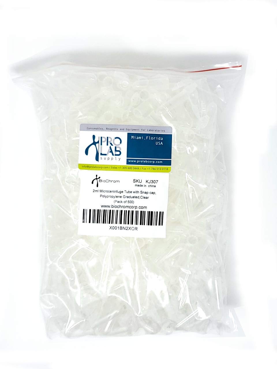 BiochromCorp 2.0 ml Microcentrifuge Tube Snap Cap, Polypropylene Graduated, Clear (Pack of 500)