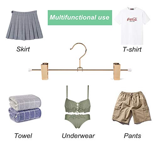 Amber Home 12 Inch Real Rose Gold Metal Pants Skirts Hangers 12 Pack, Sturdy for Slacks Trousers with 2 Adjustable Non Slip Clips and Swivel Hook (12 Pack)