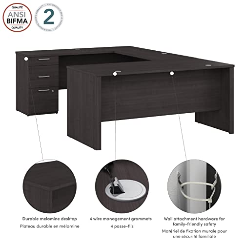 Bestar Logan U Shaped Desk in Charcoal Maple, 65W
