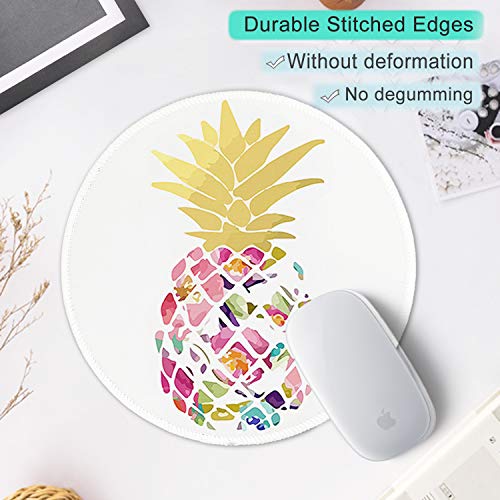 ITNRSIIET Mouse Pad with Design, Small Custom Mouse Mat for Women and Girls, Enhanced Thickness, Dual Stitched Edges, Ultra Soft, Cute Round Mousepad for Computer Office Gaming Laptop Mac, Pineapple