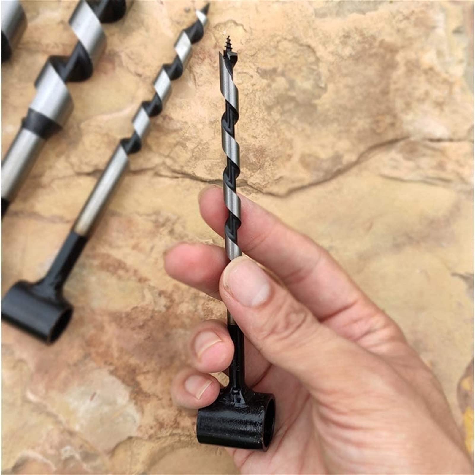 UONDER Multipurpose Manual Survival Drill Bit, with a Wooden Stick Hand Auger Woodworking Hole Saw Bit Fix The Tent Nails for Outdoor and Camping Perfect Addition Tool to Survival (Size : 0.866in)